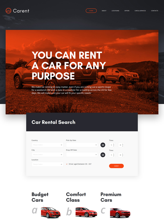 Responsive Bootstrap Website Templates For Rental Car Companies | Site ...